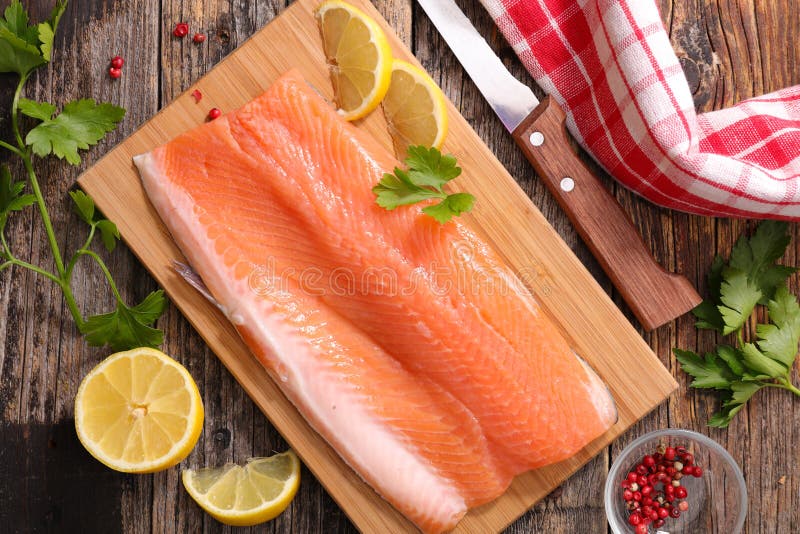 Raw fish,trout fillet stock photo. Image of dinner, cook - 68799224