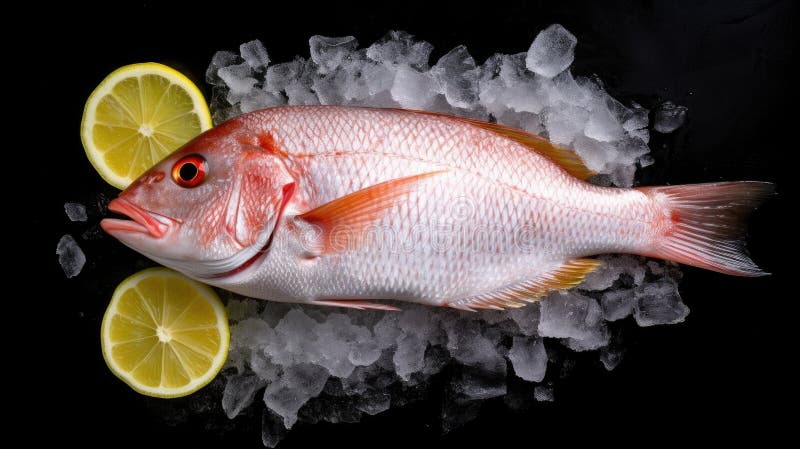 A Raw Fish White Snapper with Lemon on Ice. Snapper Fish Stock ...