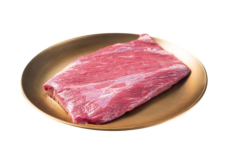 Raw Flank Beef Marbled Meat Steak on Butcher Table. Isolated on White ...