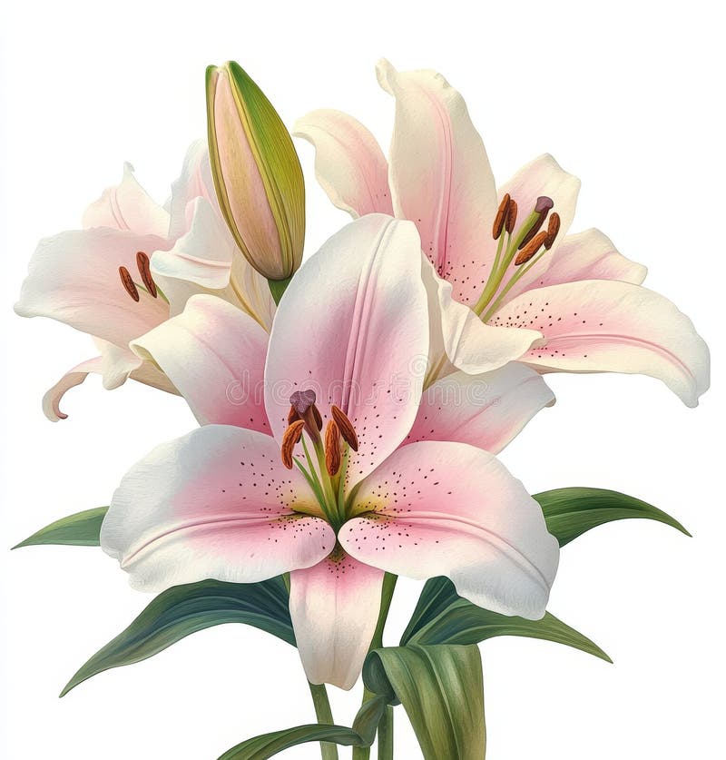 The Raw Flower Lily Wercolor is Isolated on a White Background Stock ...