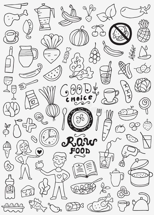 Diet , Raw Food - Doodles Set Stock Vector - Illustration of doodle ...