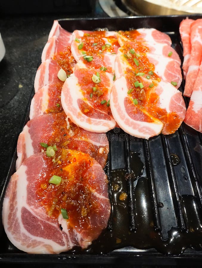 Raw Food Fresh Meat on Black Tray Stock Photo - Image of cuisine, plate ...