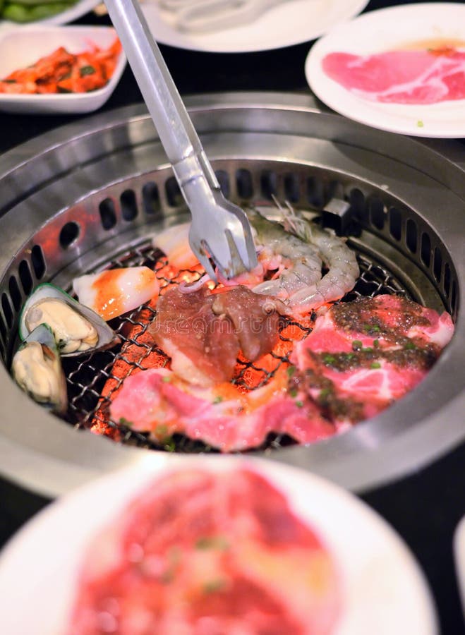 Raw Food at Grill with Ingredients for BBQ Stock Image - Image of ...