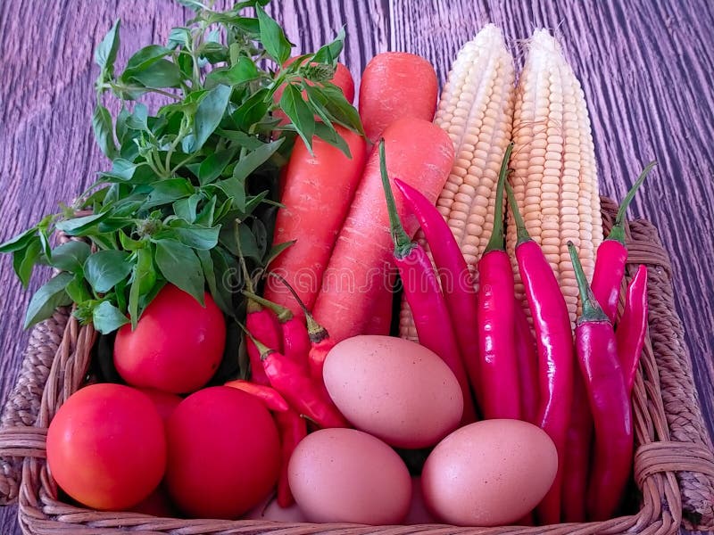 Raw Food in the Rattan Basket on the Table Stock Image - Image of meal ...