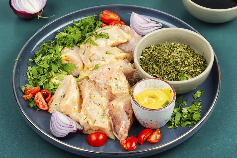 Fresh Herb Marinated Chicken Meat Stock Photo - Image of meat, marinade ...