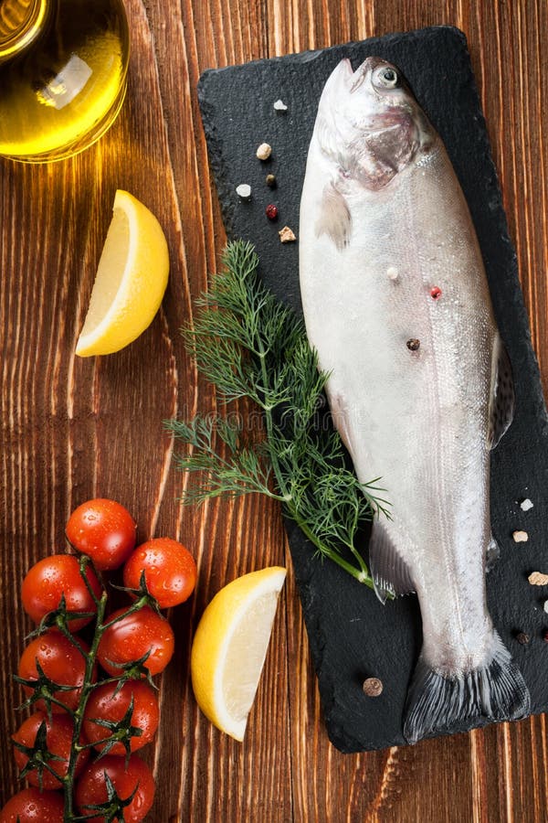 Raw fresh fish, top view stock image. Image of trout - 56400345