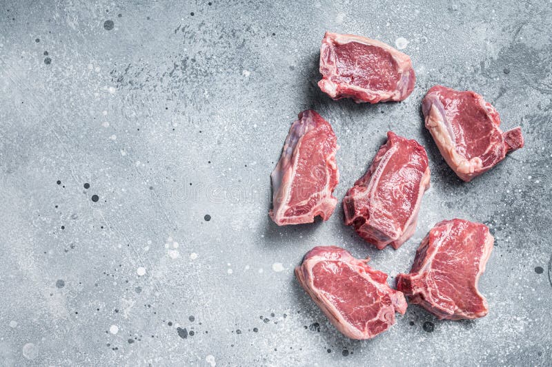 Raw Fresh Lamb Loin Chops Cutlets. Gray Background. Top View Stock ...