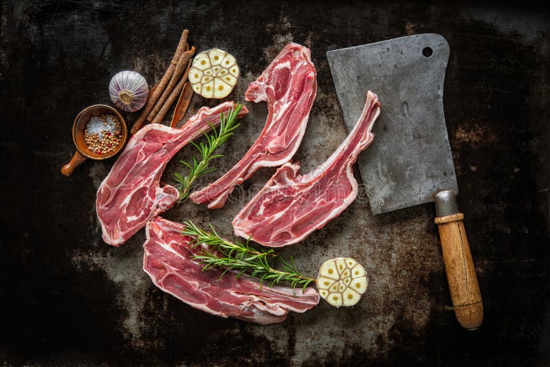 Raw Fresh Lamb Meat on Dark Background Stock Image - Image of chop ...
