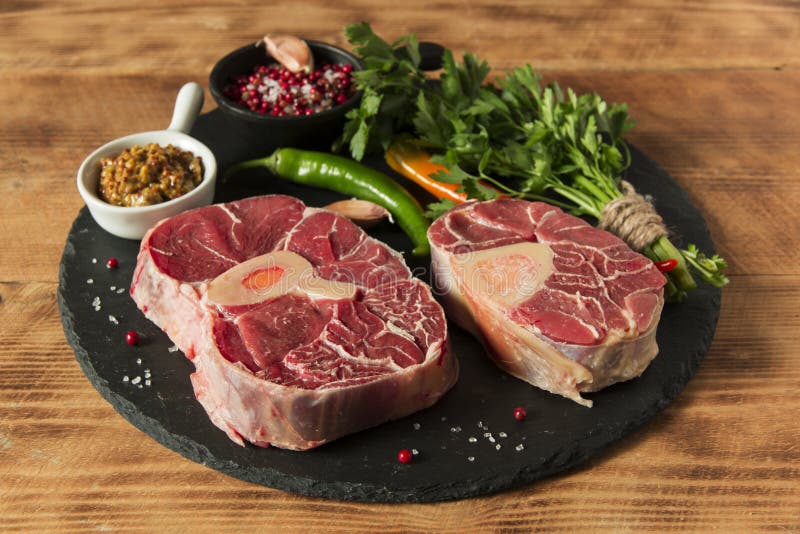 Raw Fresh Meat on the Bone Cut Osso Buco on Board Stock Image - Image ...