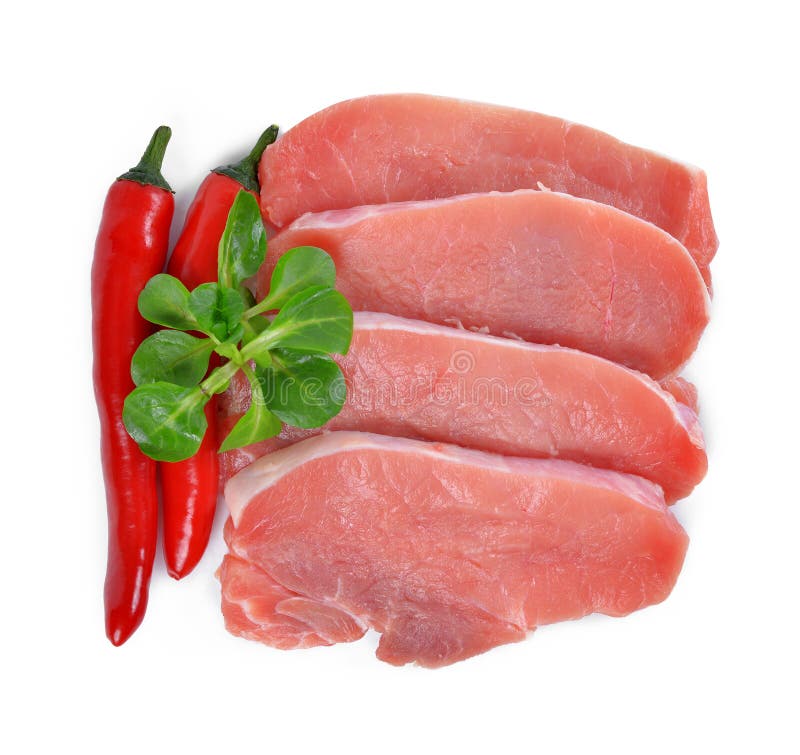 Raw Fresh Meat with Chilli Peppers Stock Image - Image of roast, chop ...