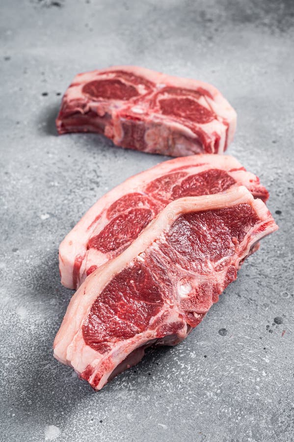 Raw Fresh Meat Lamb Mutton Saddle. Gray Background Stock Photo - Image ...