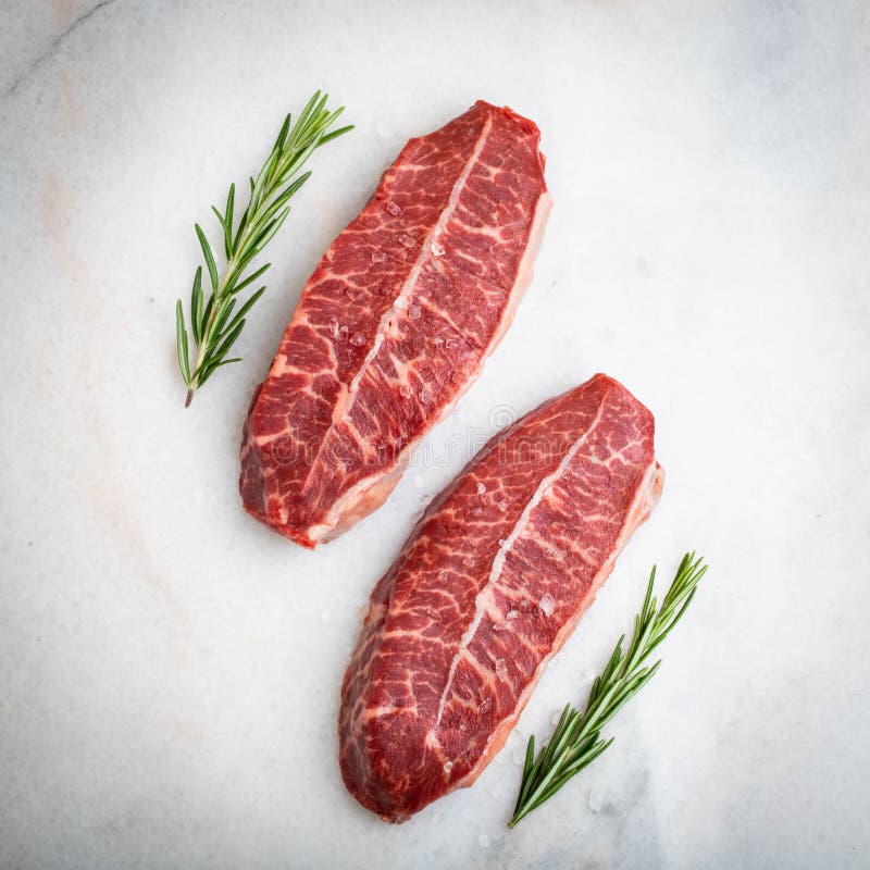Raw Fresh Meat Top Blade Steaks on Light Background. Top View Stock ...