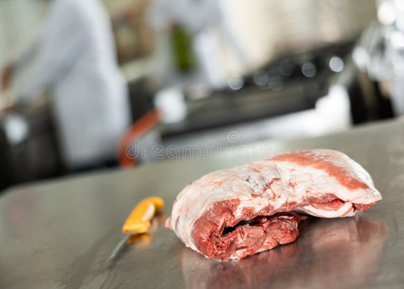 Raw Fresh Mutton Meat Lies on Cutting Table Stock Image - Image of ...