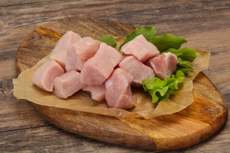 Raw fresh pork meat cube stock photo. Image of chop - 153879606