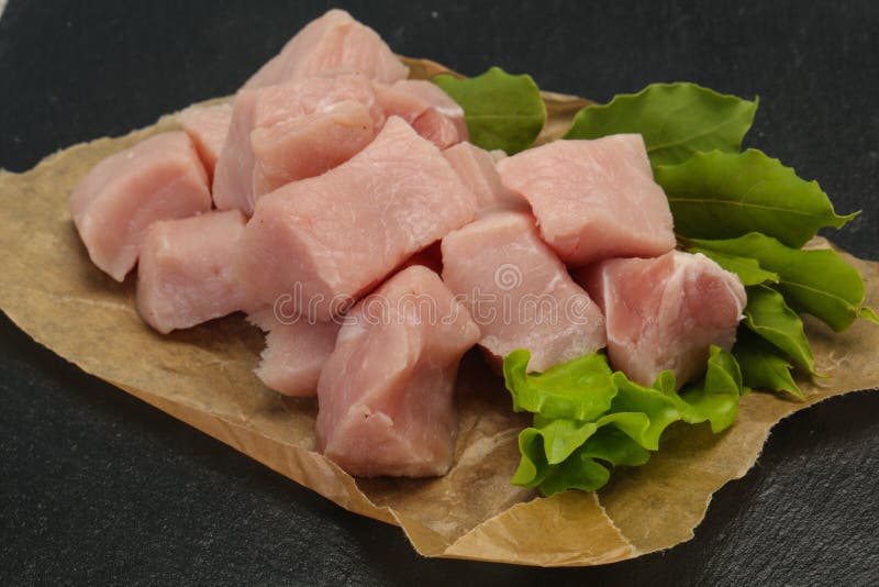 Raw fresh pork meat cube stock image. Image of steak - 157031741