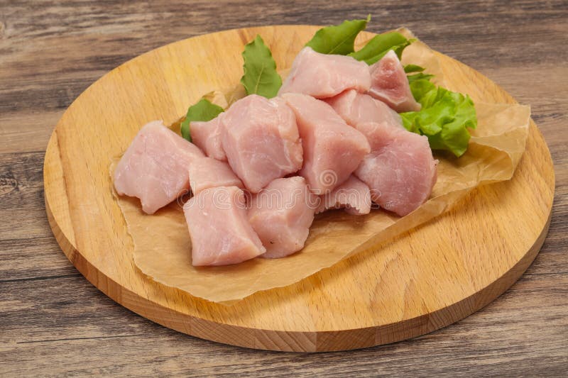 Raw fresh pork meat cube stock photo. Image of white - 196739282