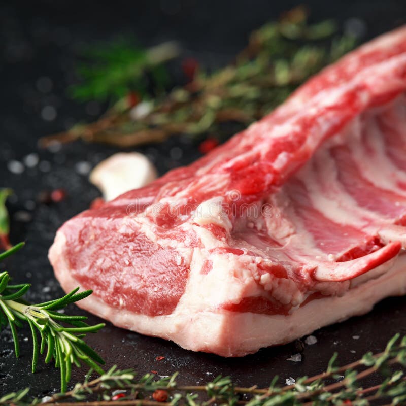 Raw Fresh Rack of Lamb with Green Herbs. Stock Image - Image of meal ...