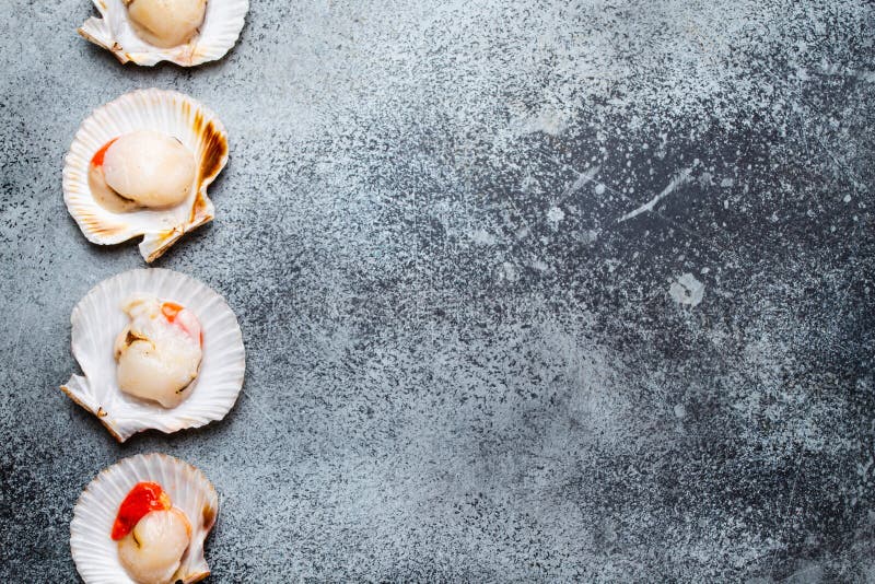Raw Fresh Uncooked Scallops Stock Photo - Image of shell, texture ...