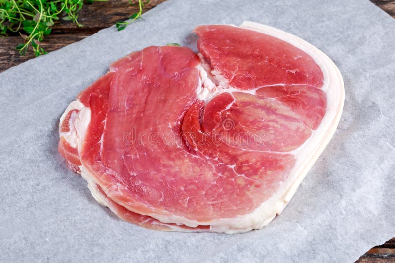 Raw Gammon Steak on Crumpled Paper with Thyme Stock Photo - Image of ...