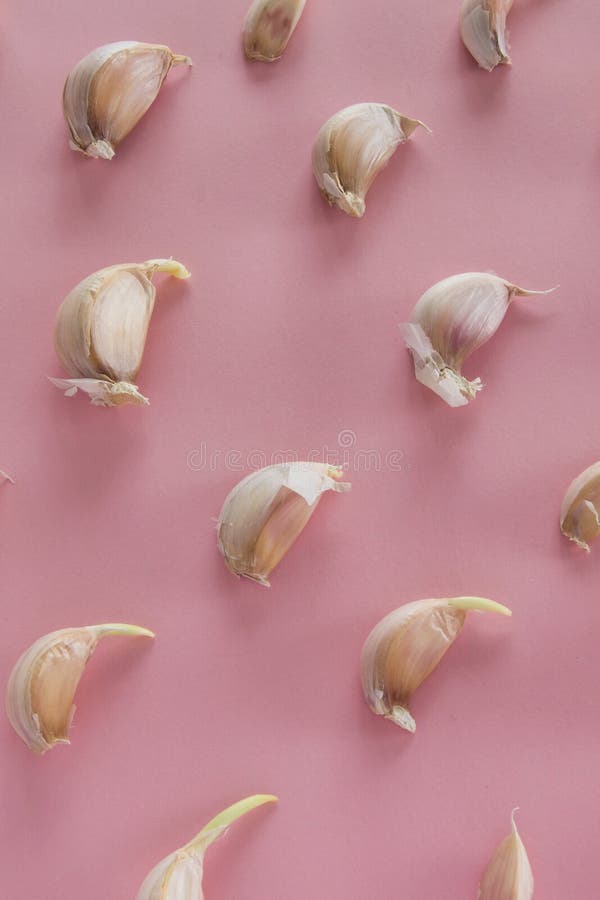 Raw Garlic Pattern. Pink Still Life Design Stock Image - Image of ...