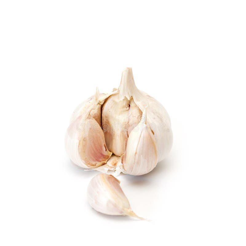 Raw garlic on white. stock image. Image of gourmet, plant - 129263947