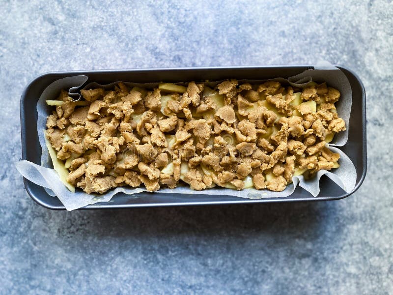 Raw Gateau Invisible Apple Cake in Baking Mold. Ready To Bake Stock ...