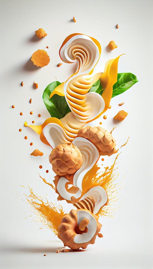 Raw Ginger Creatively Falling-Dripping Flying or Splashing on White ...