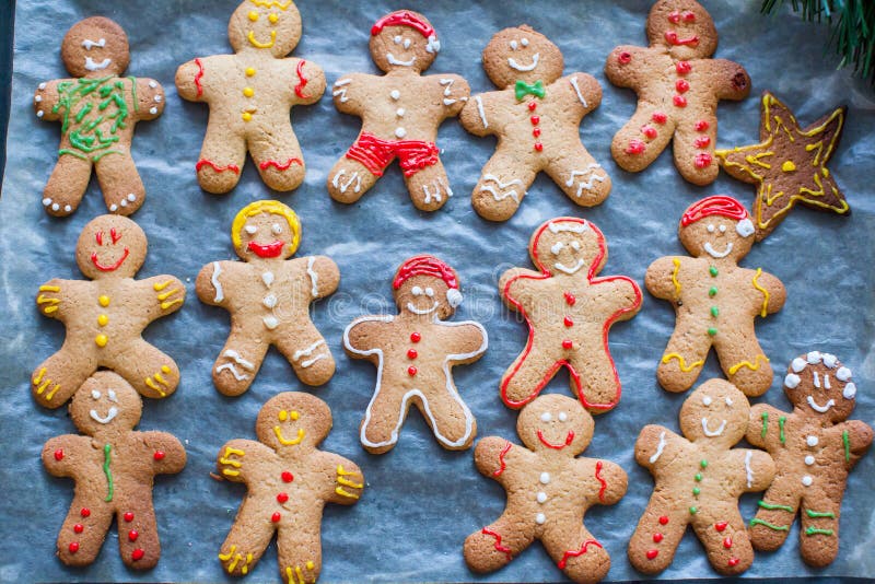 Raw Gingerbread Men with Glaze on a Baking Sheet Stock Photo - Image of ...