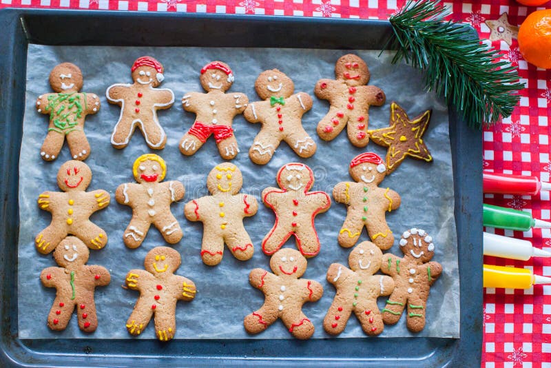 Raw Gingerbread Men with Glaze for Christmas Stock Photo - Image of ...