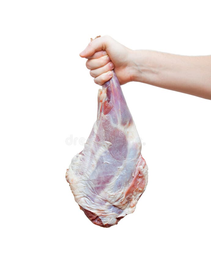 Raw goat ham in hand stock image. Image of butcher, goat - 60026463