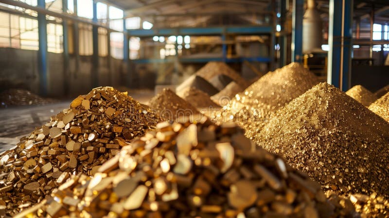 Raw Gold Ore Piles at Mining Facility Stock Illustration - Illustration ...
