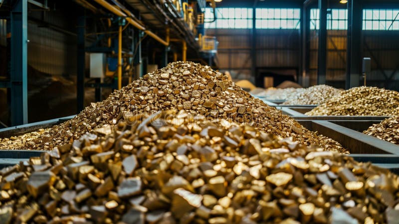 Raw Gold Ore Piles at Mining Facility Stock Illustration - Illustration ...