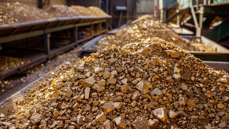 Raw Gold Ore Piles at Mining Facility Stock Illustration - Illustration ...
