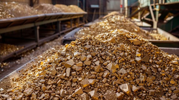 Raw Gold Ore Piles at Mining Facility Stock Illustration - Illustration ...
