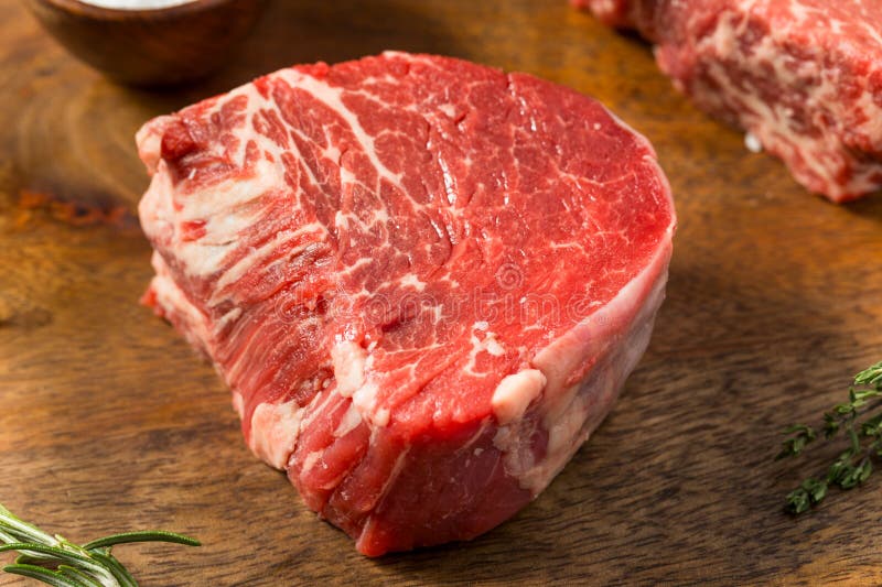 Raw Grass Fed Filet Mignon Steak Stock Image - Image of salt, herb ...