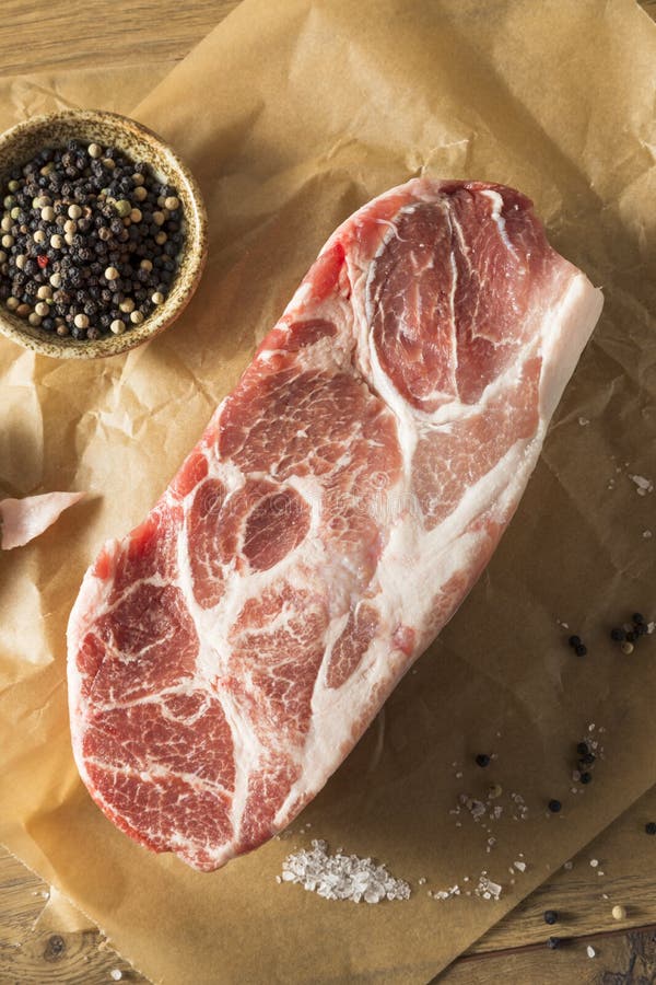Raw Grass Fed Pork Shoulder Stock Photo - Image of meal, slice: 120139402