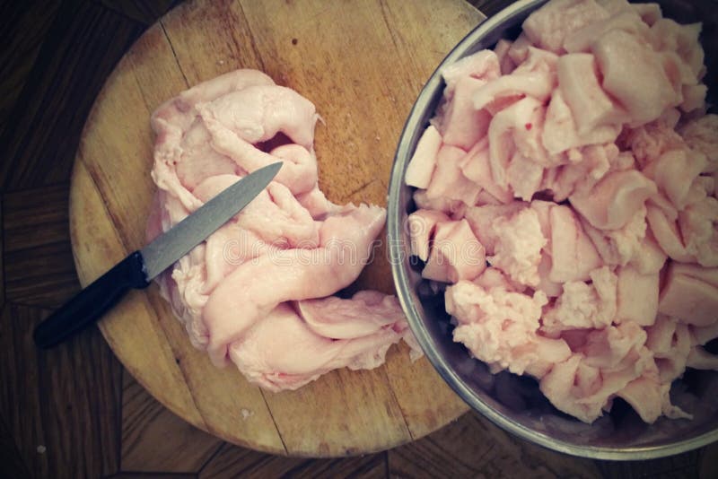 Sliced Raw Greaves from Pork Ointment. Stock Image - Image of bowl ...