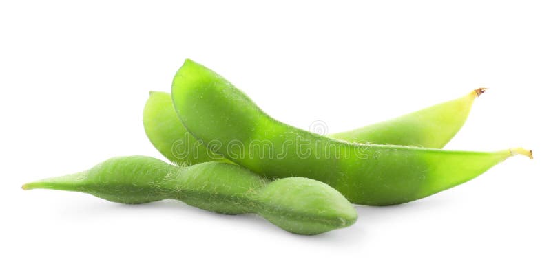 Raw Green Edamame Pods on White Background Stock Image - Image of bean ...