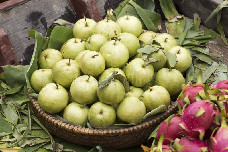 Raw Green Guava in the Wicker Basket Stock Photo - Image of texture ...