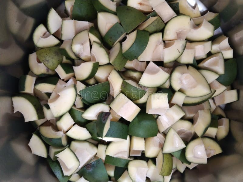 Raw Green Mango Cut Pieces for Making Pickles Stock Photo - Image of ...