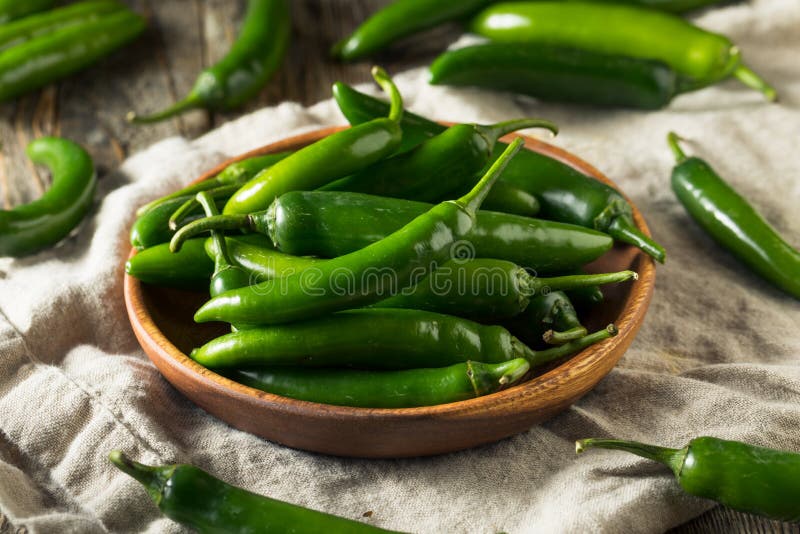 Raw Green Organic Serrano Peppers Stock Photo - Image of healthy, heat ...