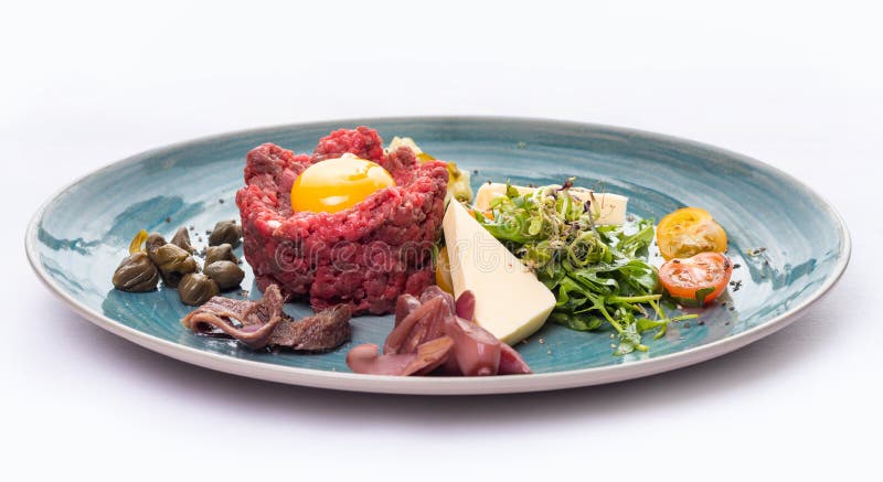 Raw Ground Beef with Egg. German Cuisine Dish Stock Image - Image of ...