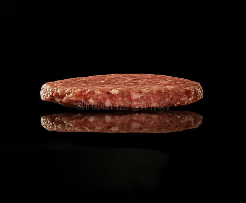 Raw Ground Beef Patty on Black Reflective Surface Stock Image - Image ...