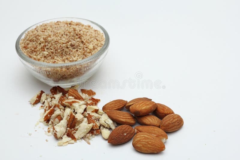 Crushed Almonds In The Air Close-up, Isolated On A White Background ...