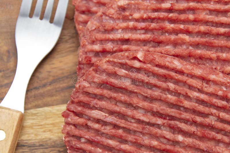 Raw Ground Steaks on a Cutting Board Stock Image - Image of closeup ...