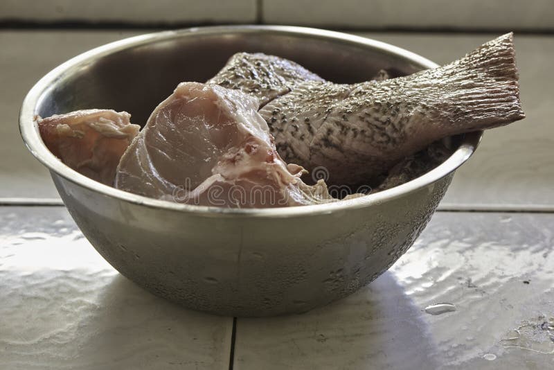 Raw Grouper Fish in a Silver Bowl Stock Image - Image of fresh, seafood ...
