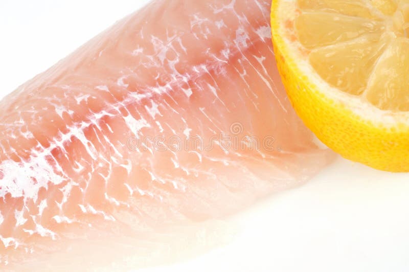 Raw Haddock Fillet Slice Lemon Close Up White Background Stock Photos ...