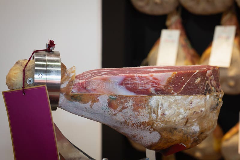 Raw Ham Leg Inside Cutting Holder Stock Photo - Image of foodstuff ...