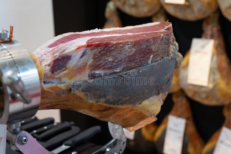 Raw Ham Leg Inside Cutting Holder Stock Photo - Image of fresh ...