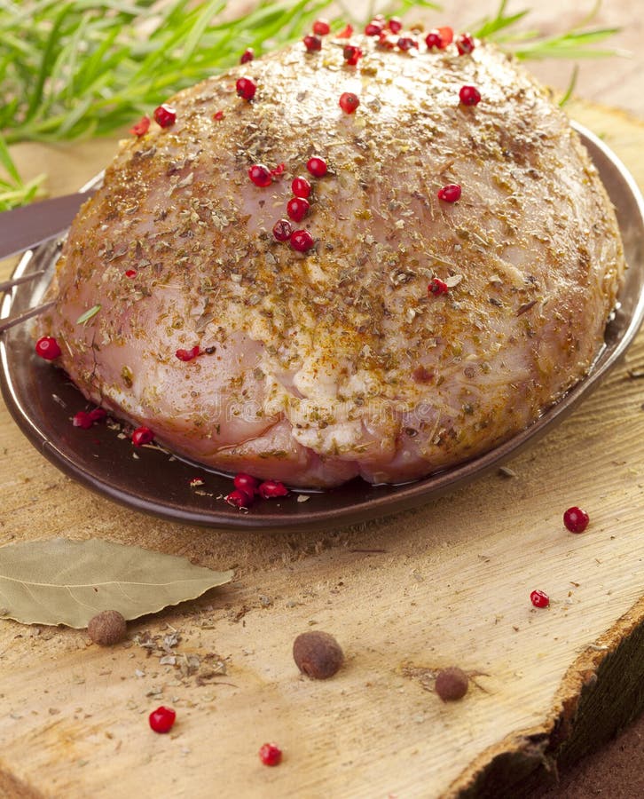 Raw ham in marinade stock photo. Image of meat, pepper - 190121666